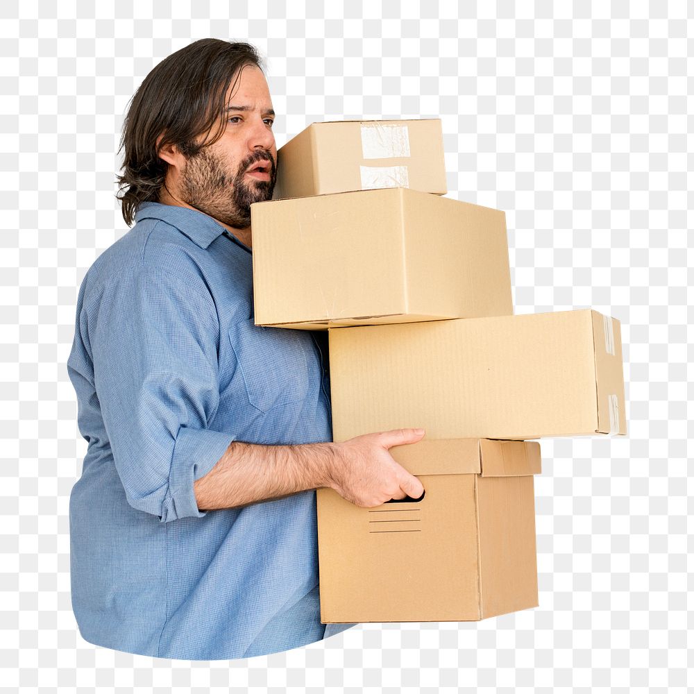 Png man holding shipping boxes, | Premium PNG - rawpixel