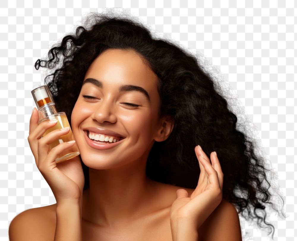 PNG Cosmetics applying portrait smiling | Free PNG - rawpixel