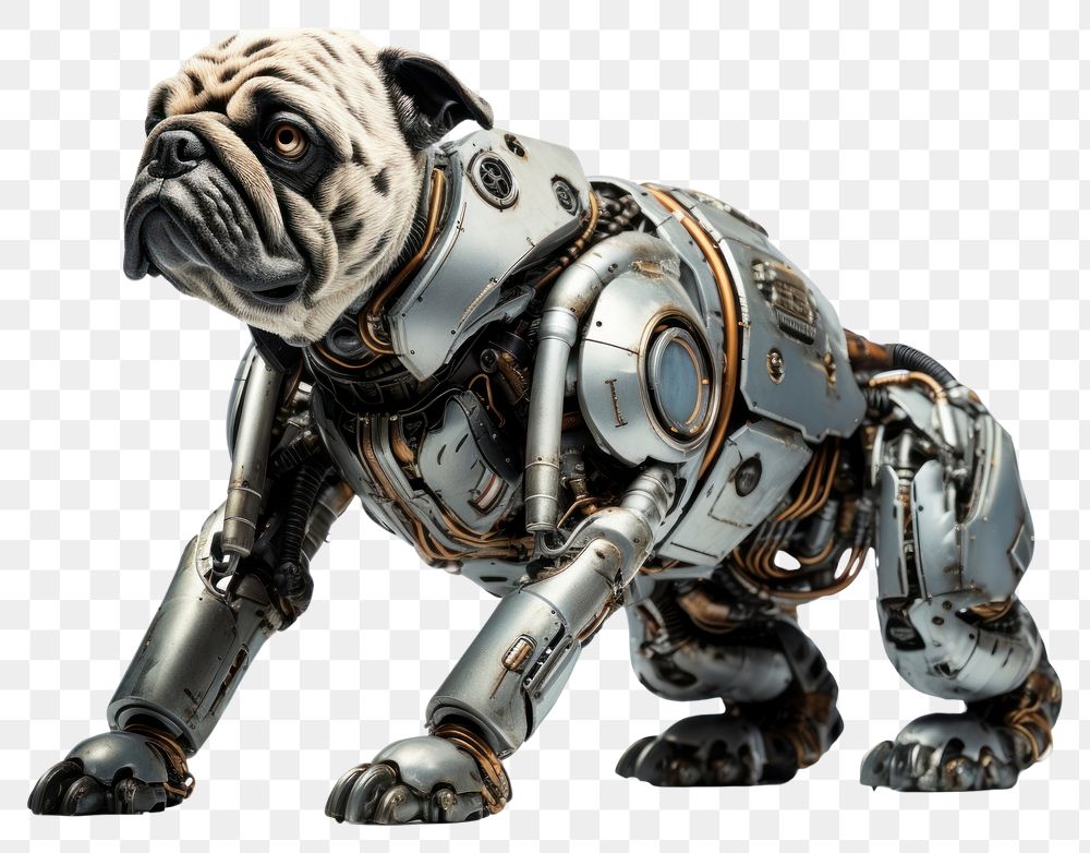 PNG Cyborg pug sitting figurine | Free PNG - rawpixel