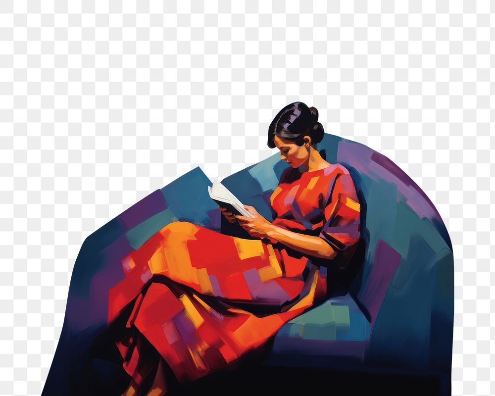 PNG Woman reading book painting | Premium PNG - rawpixel