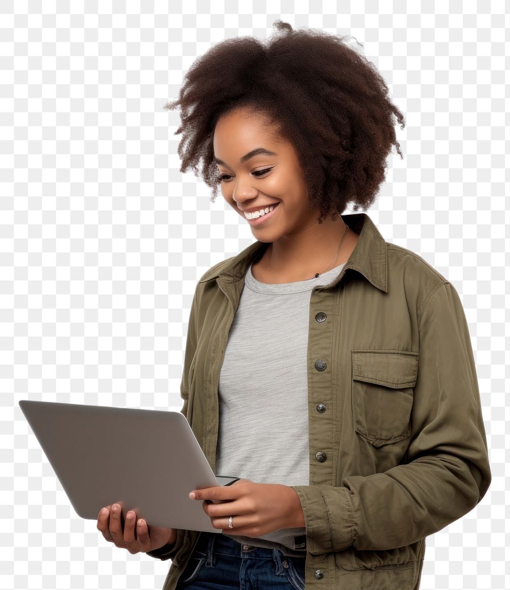 PNG African american student laptop | Premium PNG - rawpixel
