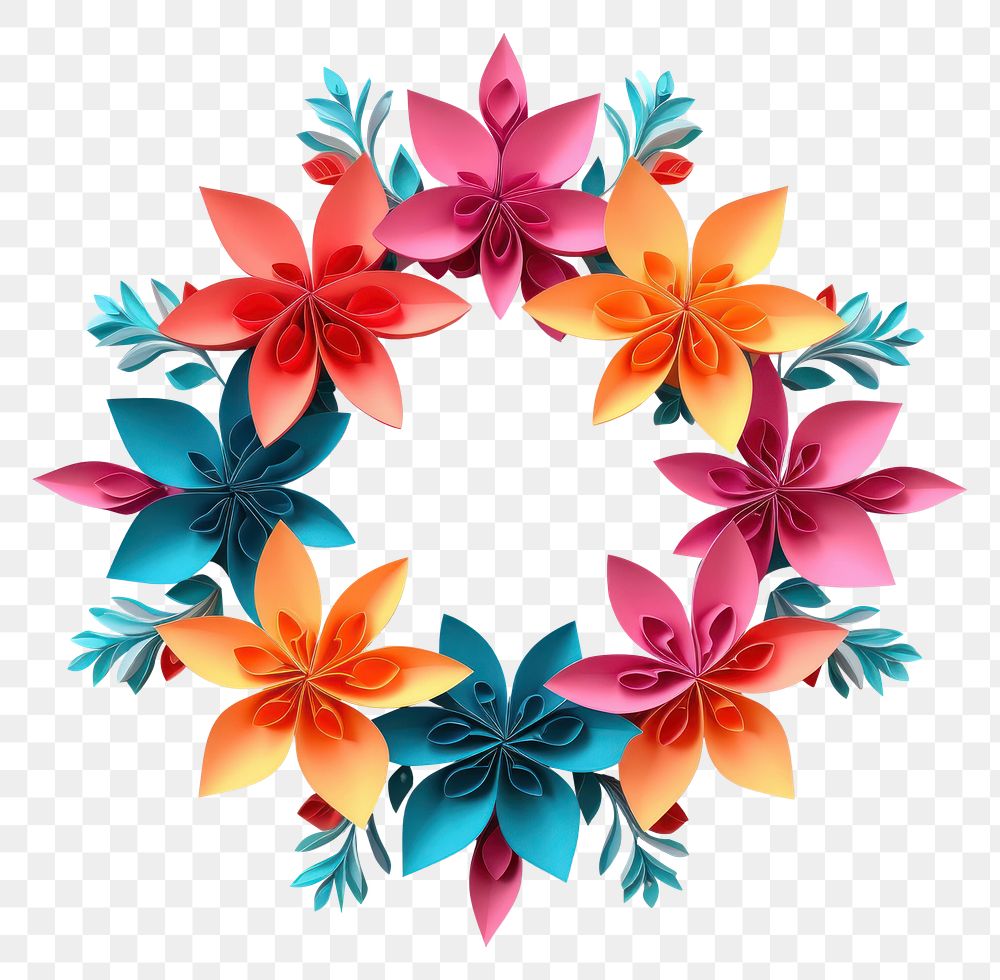 PNG Colorful flower origami wreath | Free PNG - rawpixel
