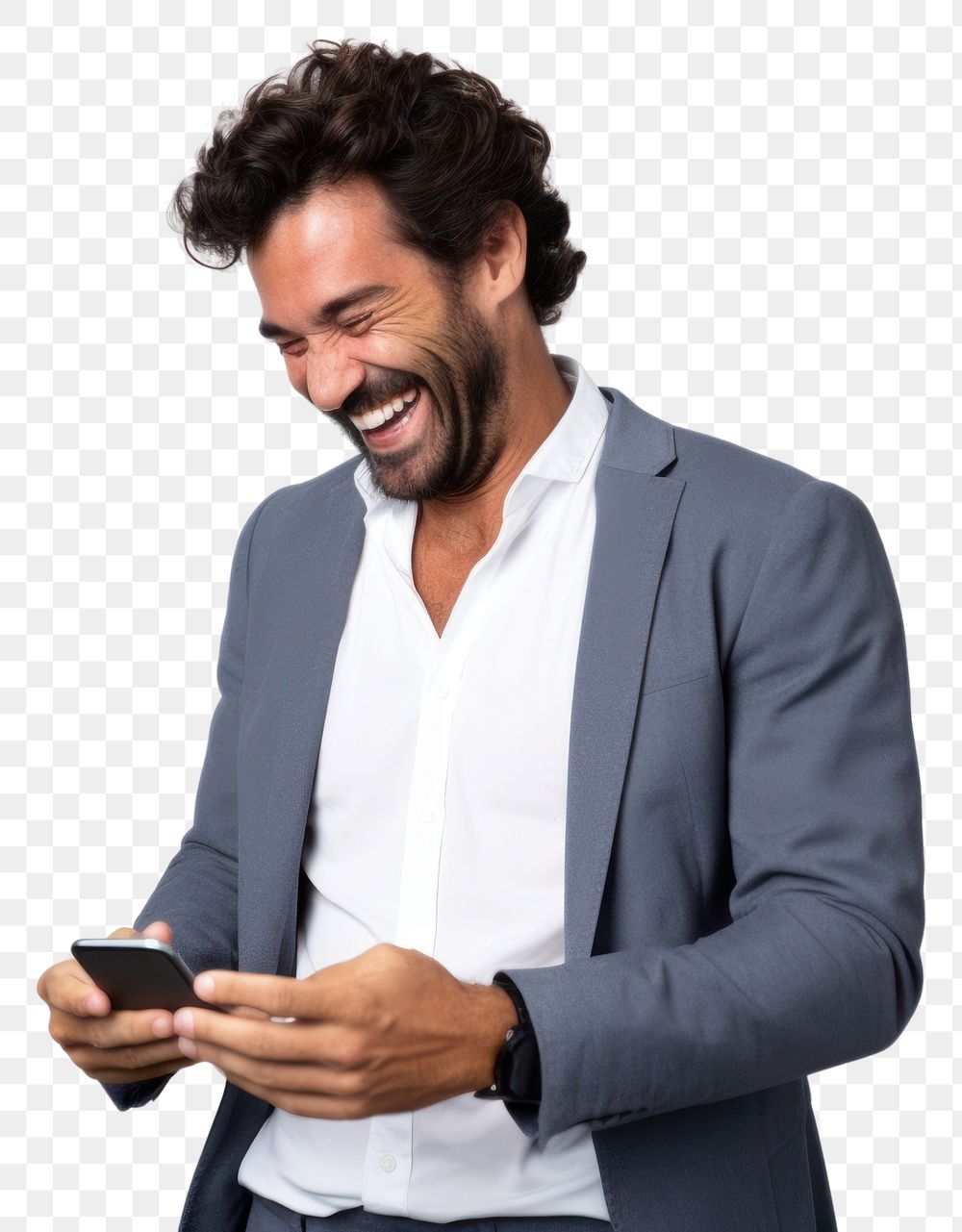 Men holding phone smile and | Free PNG - rawpixel
