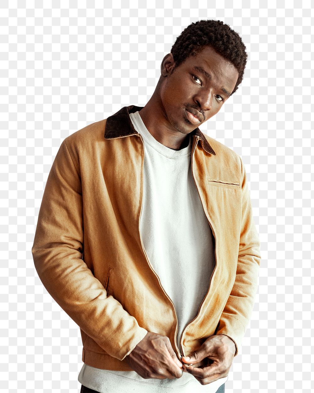 Men's beige jacket png with sweater | Free PNG Sticker - rawpixel