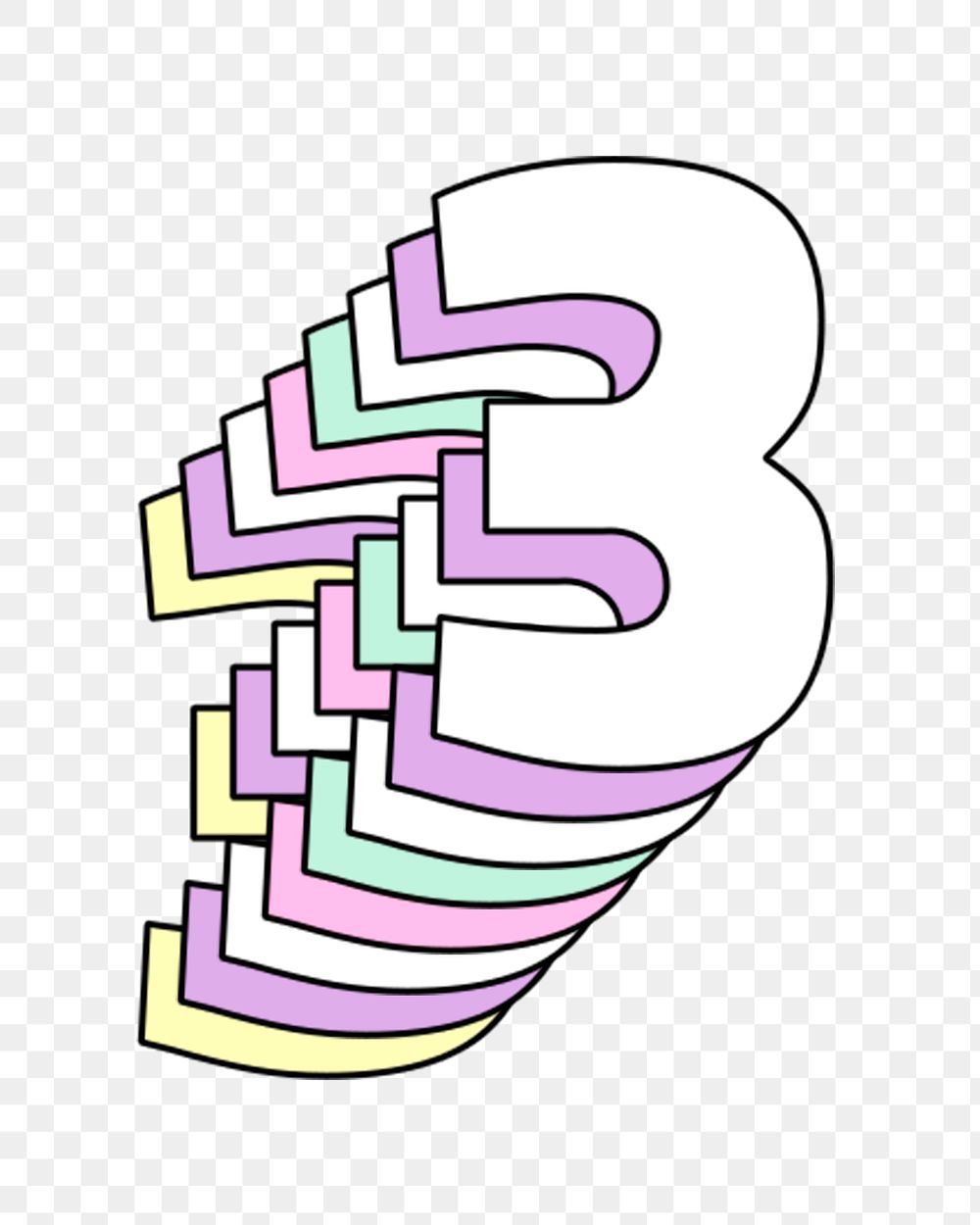 Retro 3d pastel three png | Free PNG Sticker - rawpixel