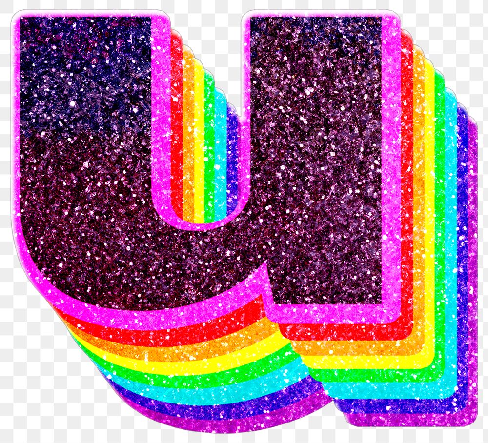 U letter layered rainbow glitter | Free PNG Sticker - rawpixel