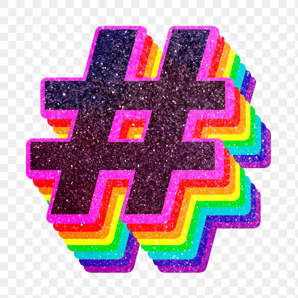 Png hashtagsymbol rainbow typography glitter | Free PNG Sticker - rawpixel