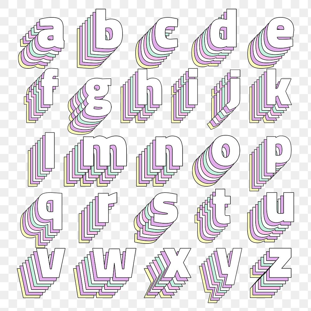 Transparent alphabet set layered pastel | Premium PNG - rawpixel
