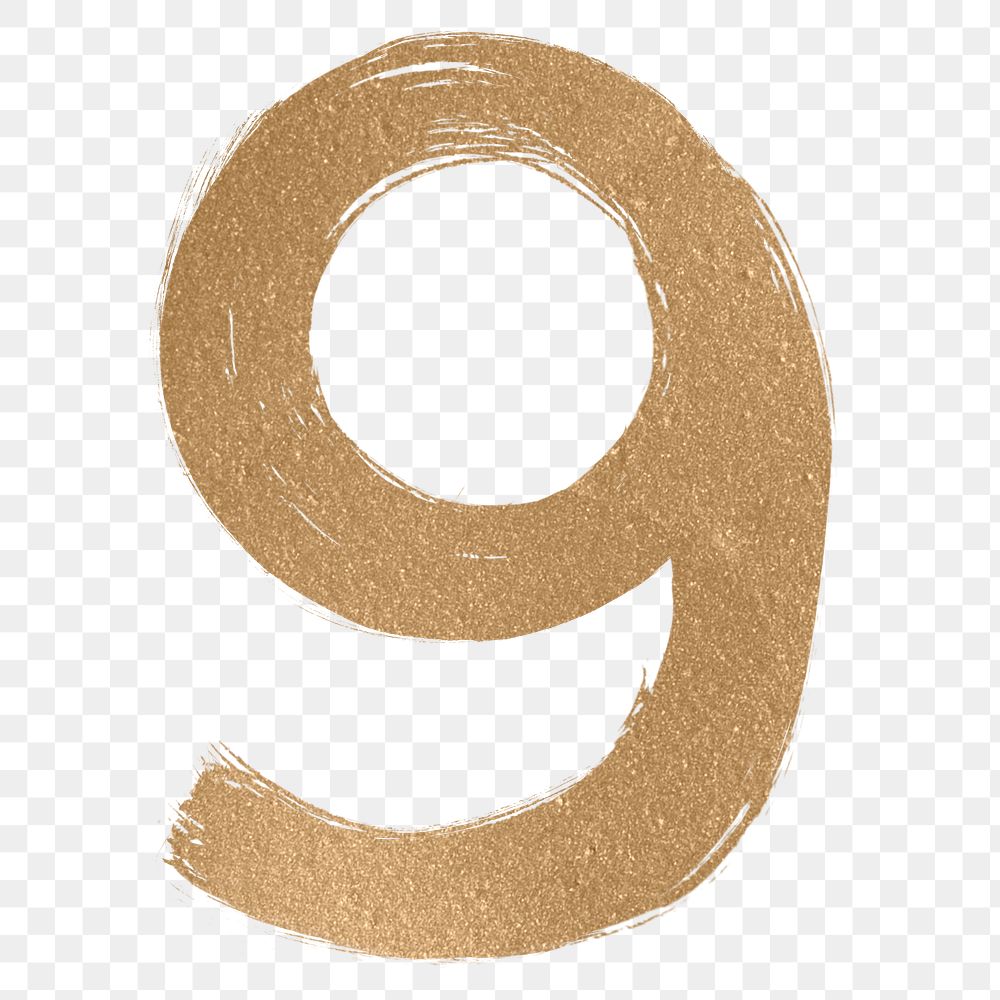 Transparent gold number 9 brushed | Premium PNG Sticker - rawpixel
