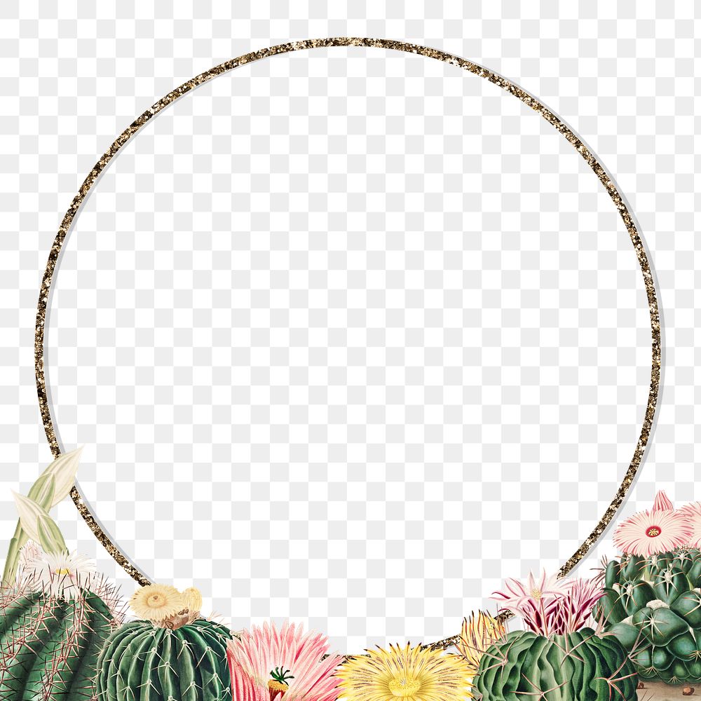 Round gold frame vintage cactus | Premium PNG - rawpixel