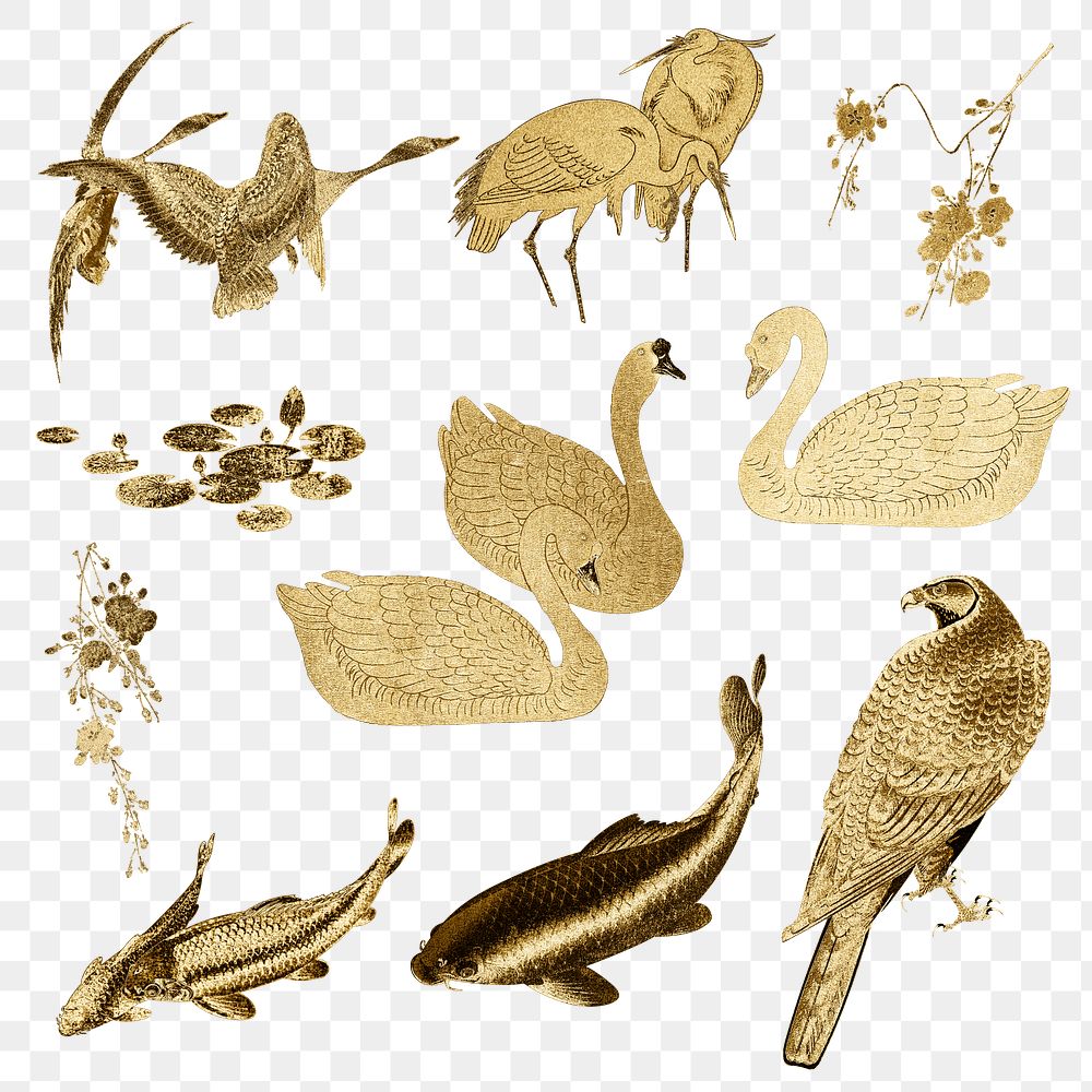 Gold animals design element set | Premium PNG - rawpixel