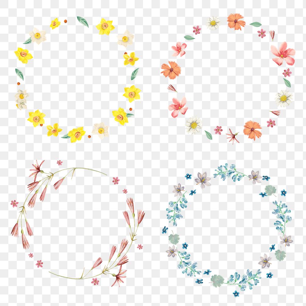 Round flowers frame mixed set | Premium PNG - rawpixel