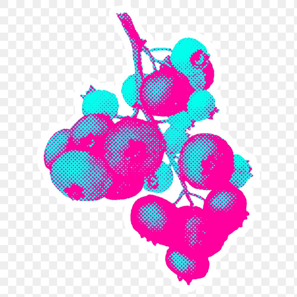 Funky neon halftone blueberry branch | Premium PNG Sticker - rawpixel