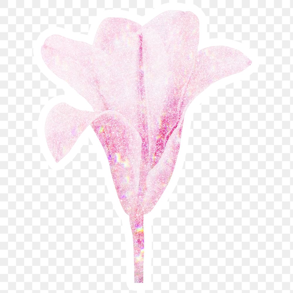 Pink holographic lily sticker white | Premium PNG Sticker - rawpixel