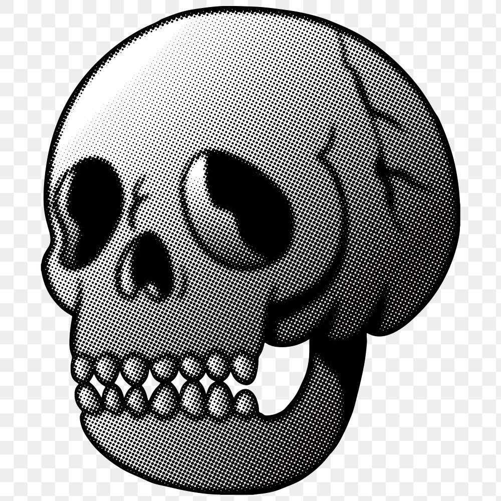 Gray halftone skull sticker design | Premium PNG Sticker - rawpixel