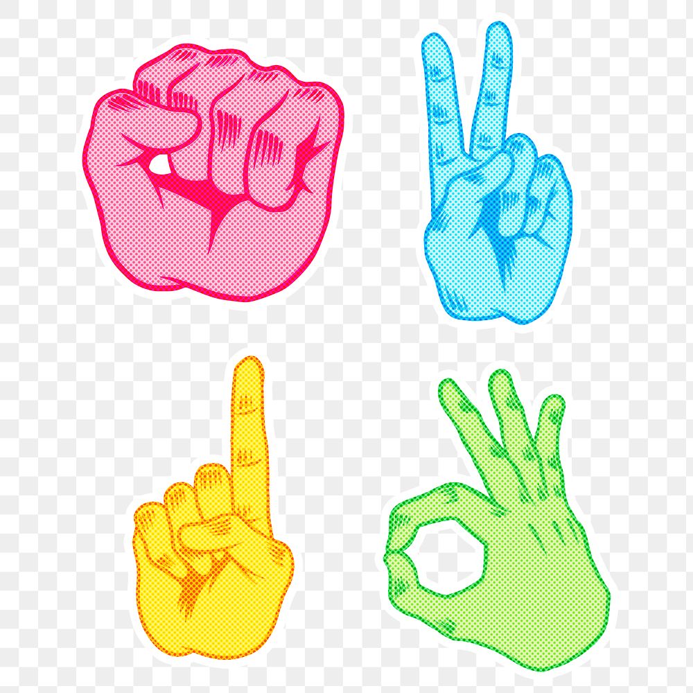 Halftone colorful hand sign set | Premium PNG - rawpixel
