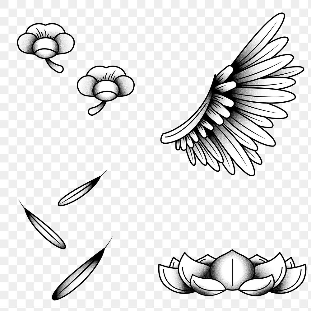 Bird wing and flower tattoo | Premium PNG - rawpixel