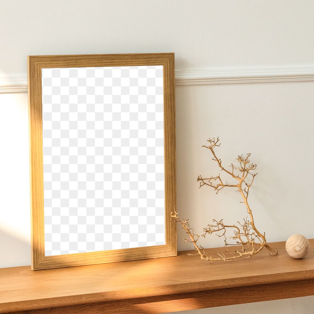 Picture frame mockup on a wooden | Free PNG - rawpixel