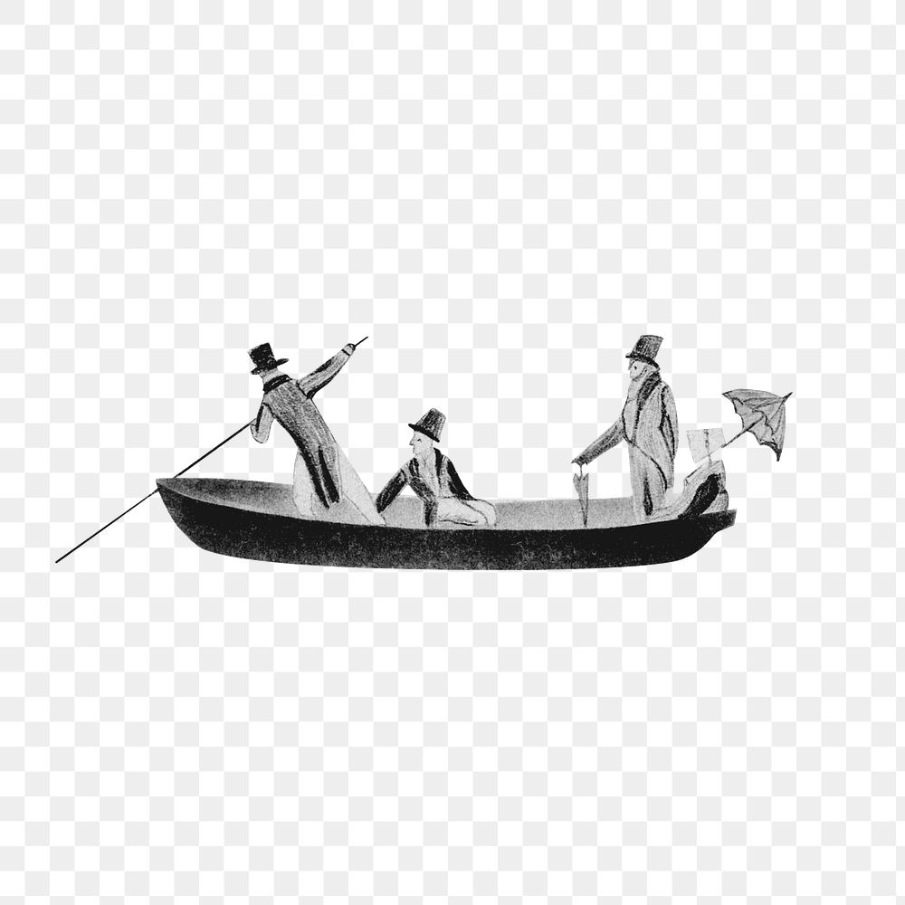 Victorian men in rowing boat | Free PNG Sticker - rawpixel