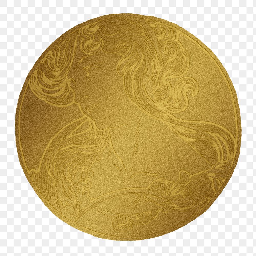 Art nouveau lady gold badge | Free PNG Sticker - rawpixel