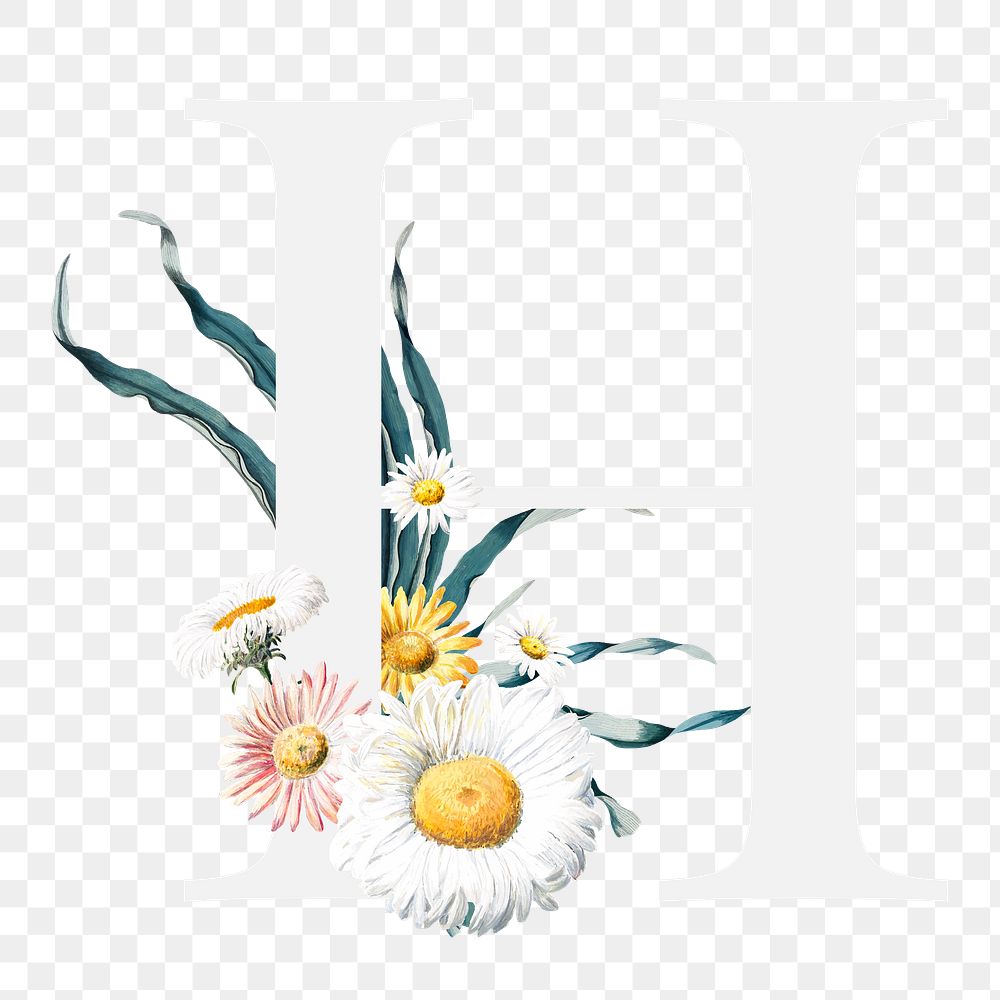 Elegant alphabet H png floral | Free PNG Sticker - rawpixel