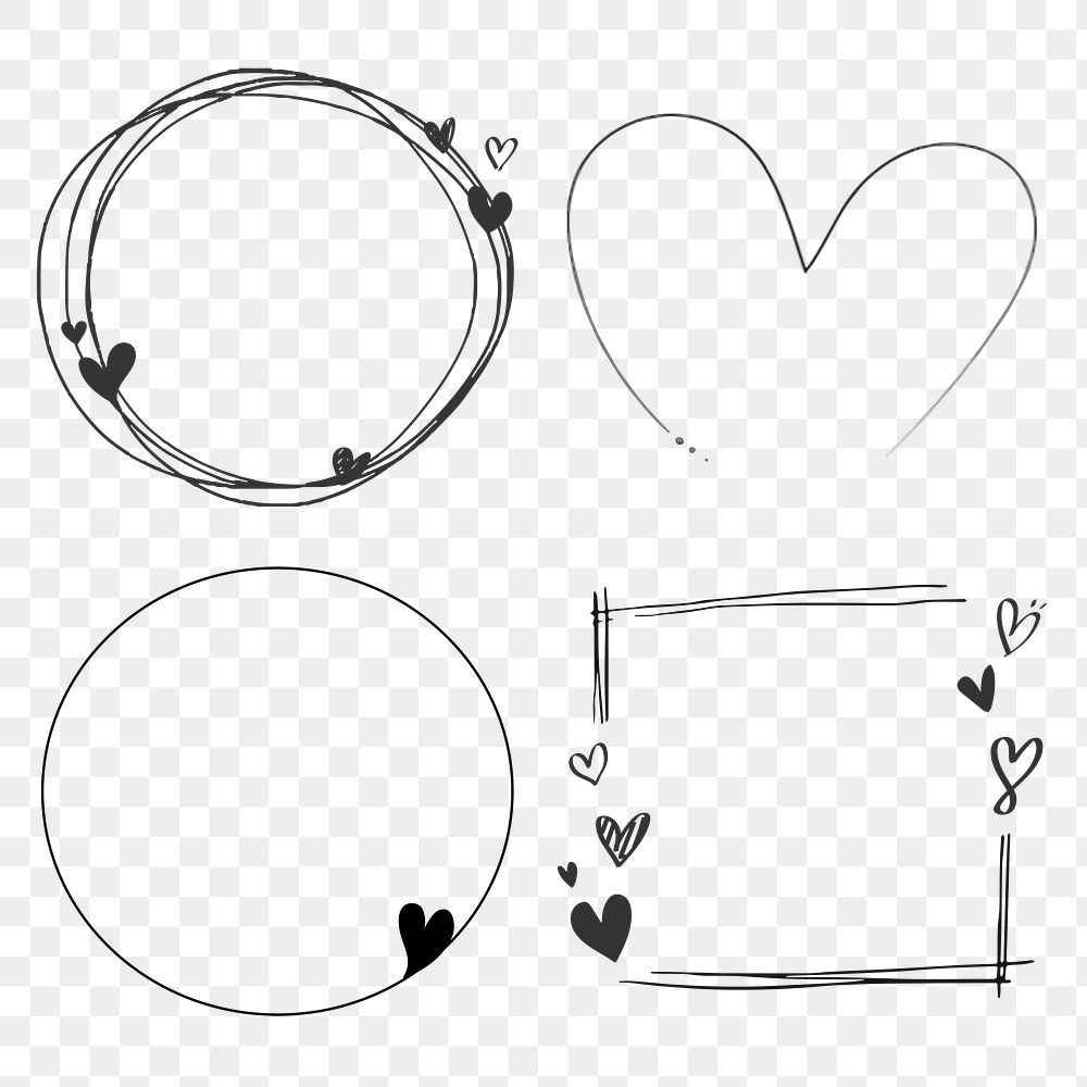 Doodle love frame collection transparent | Free PNG - rawpixel