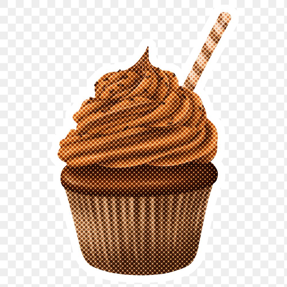 Halftone chocolate cupcake sticker with a white | Free PNG Sticker ...