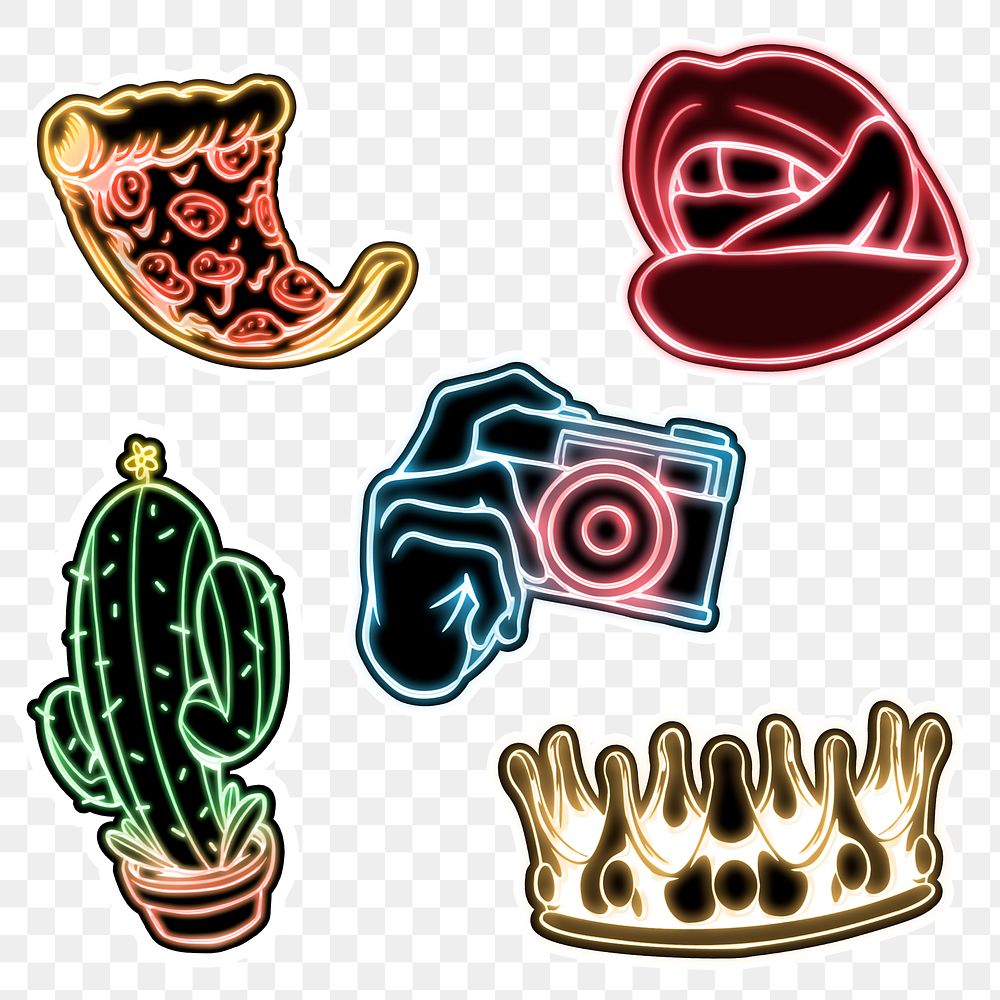 Colorful neon sticker set design | Premium PNG - rawpixel