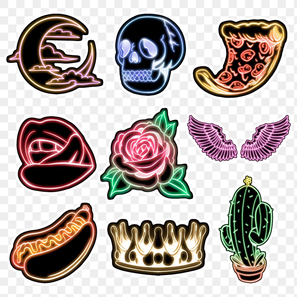 Colorful cute neon sticker set | Premium PNG - rawpixel