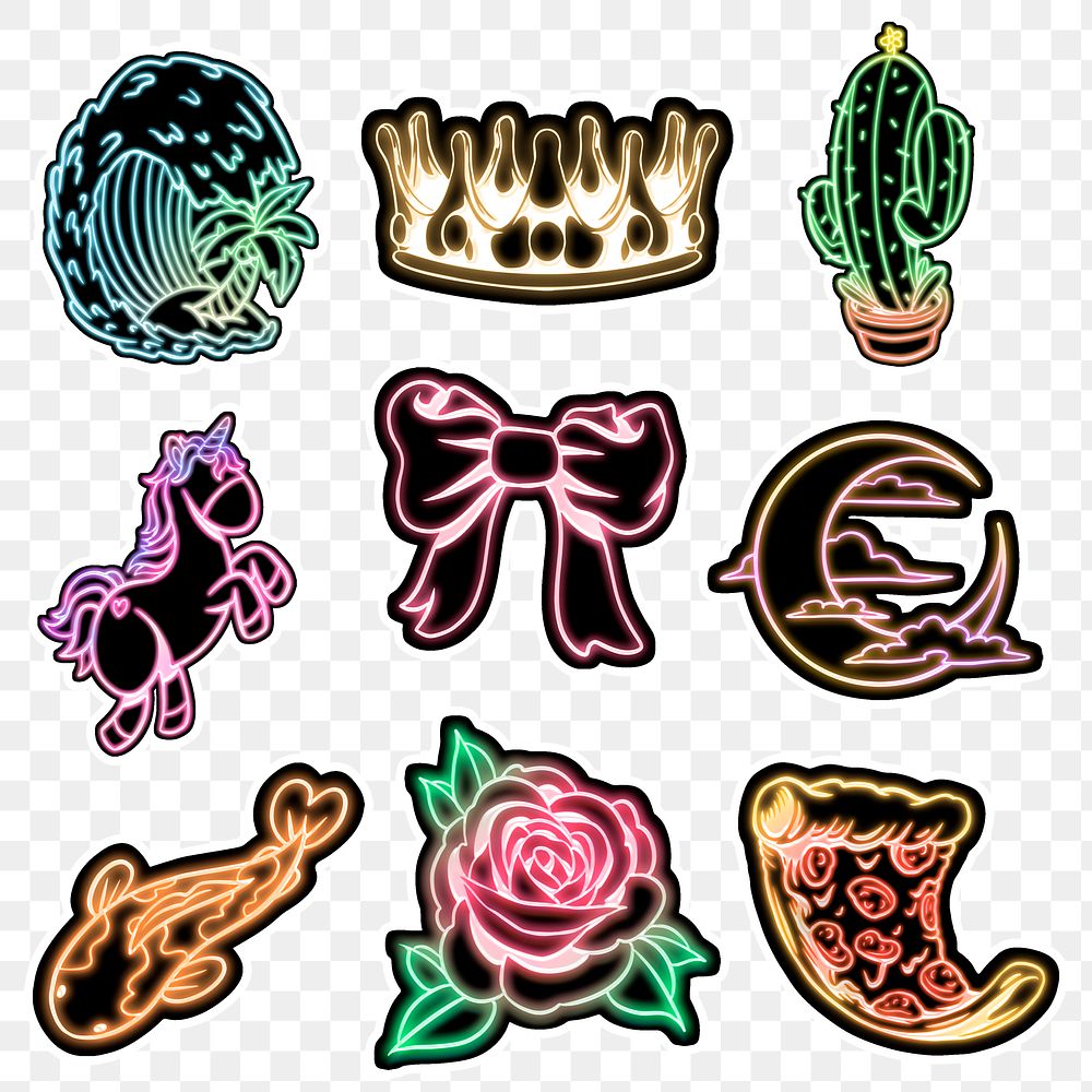 Colorful cute neon sticker collection | Premium PNG - rawpixel