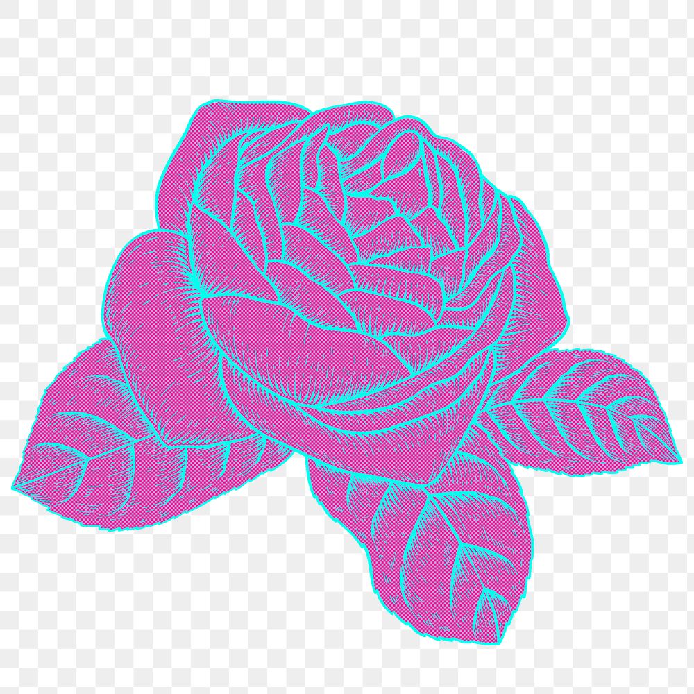 Funky neon rose flower sticker | Free PNG Sticker - rawpixel