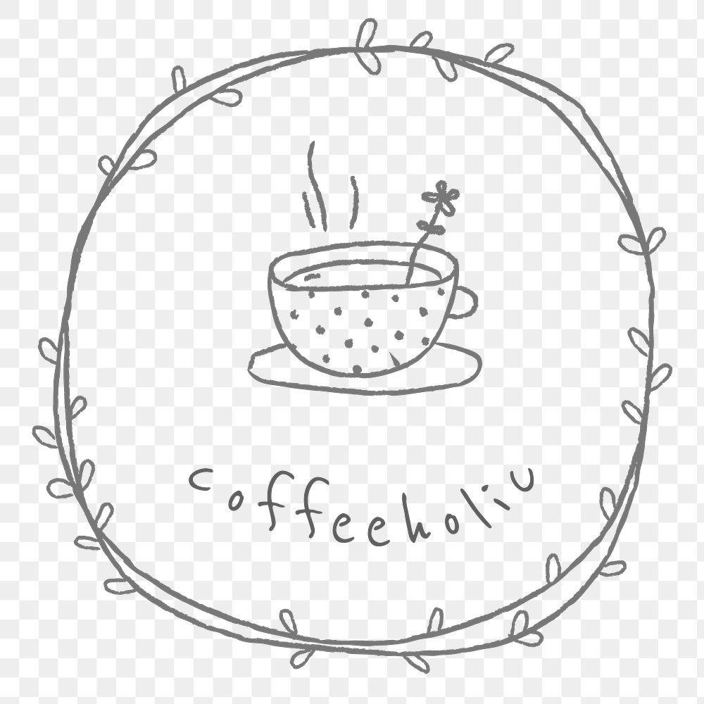 Coffeeholic badge doodle style illustration | Free PNG - rawpixel