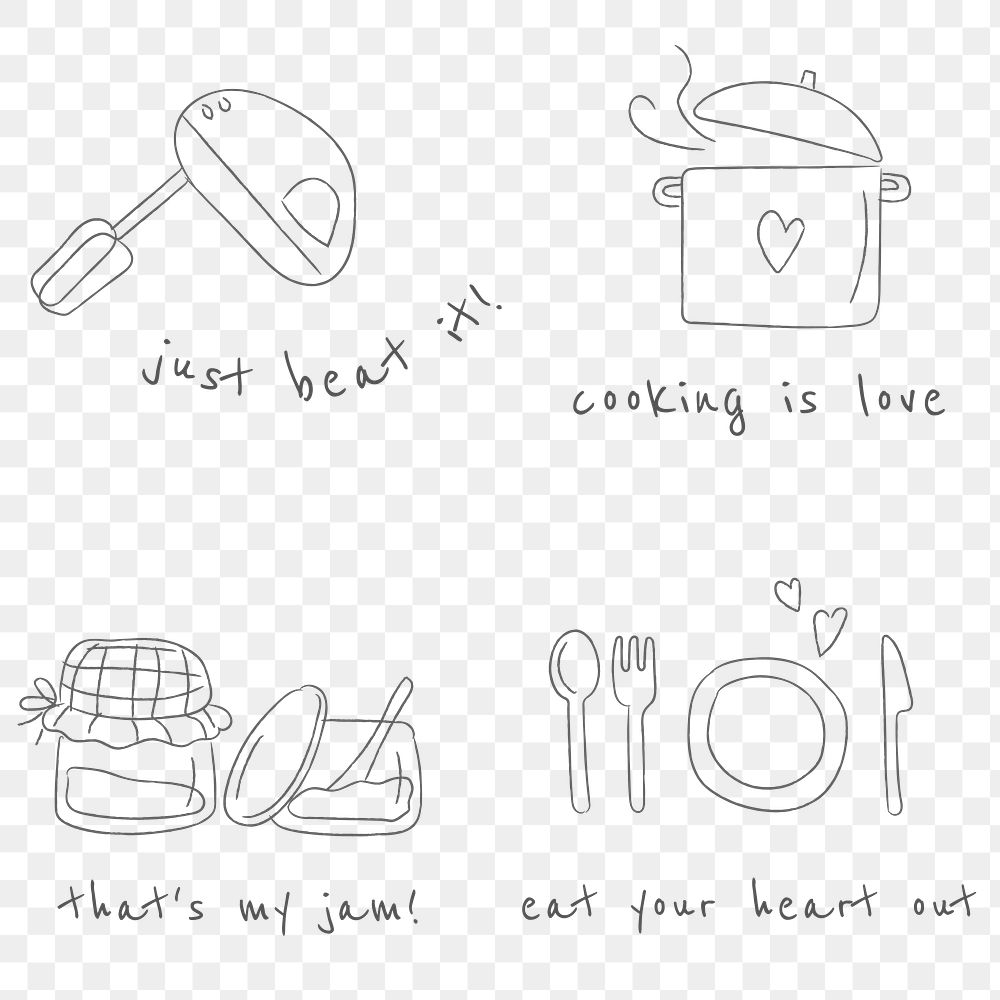 Cute cooking utensils doodle stickers | Premium PNG - rawpixel