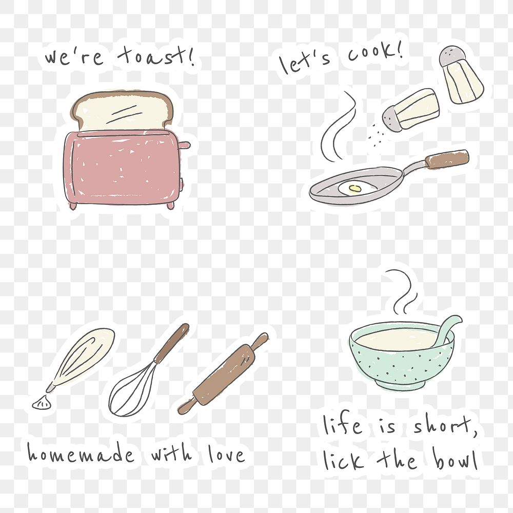 Cute cooking utensils doodle stickers | Premium PNG - rawpixel