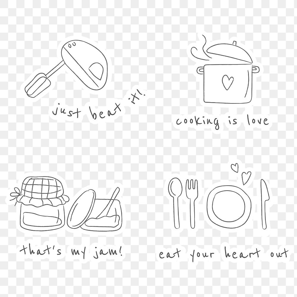 Cute cooking utensils doodle stickers | Premium PNG - rawpixel