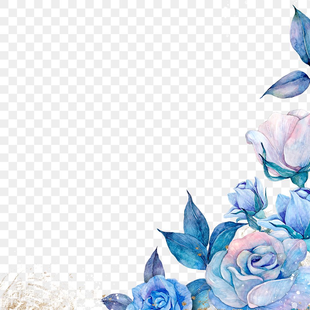 Watercolor blue rose flower border | Premium PNG Sticker - rawpixel