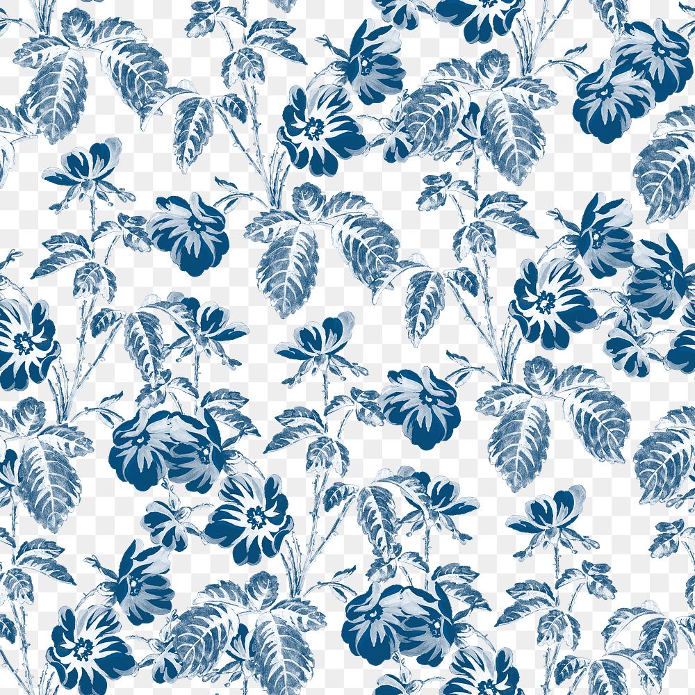 Png blue botanical pattern transparent | Free PNG - rawpixel