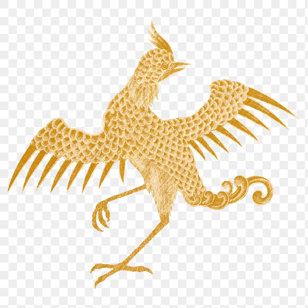 Chinese art gold png bird | Free PNG Sticker - rawpixel