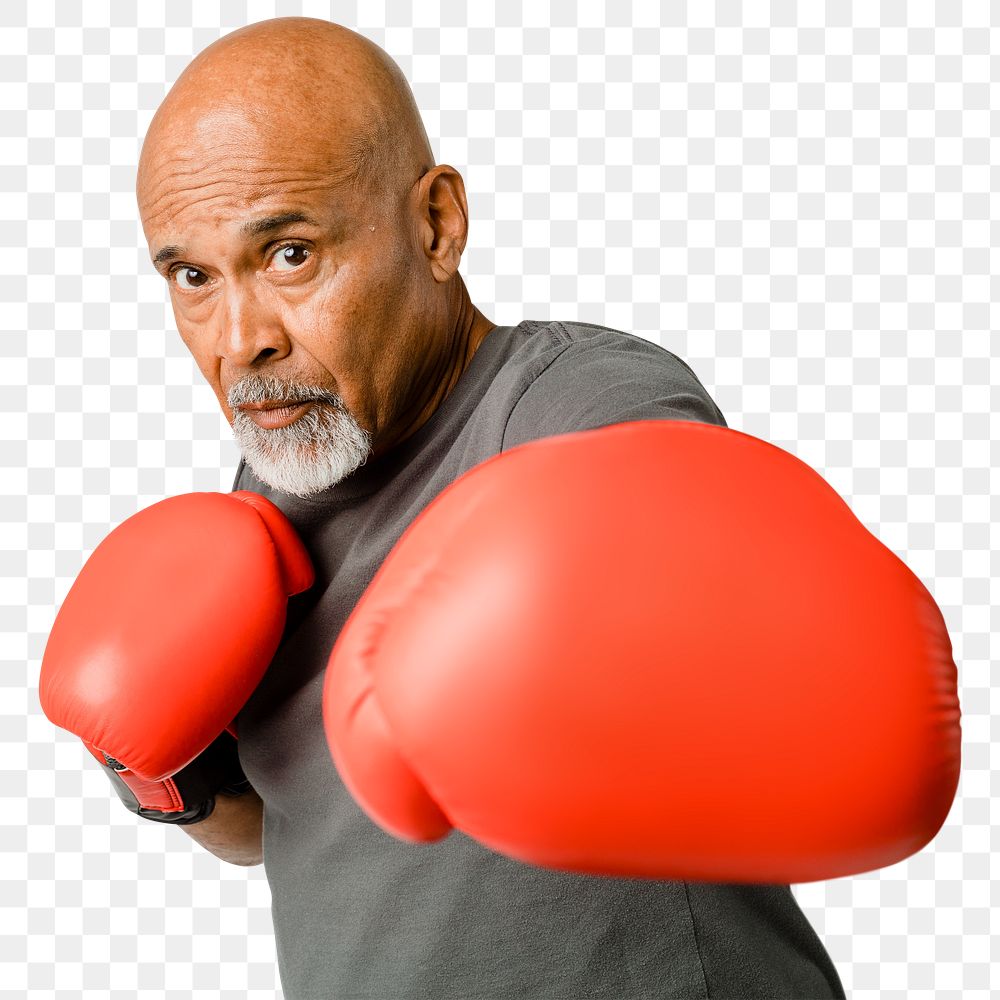 Senior man with red boxing | Premium PNG Sticker - rawpixel