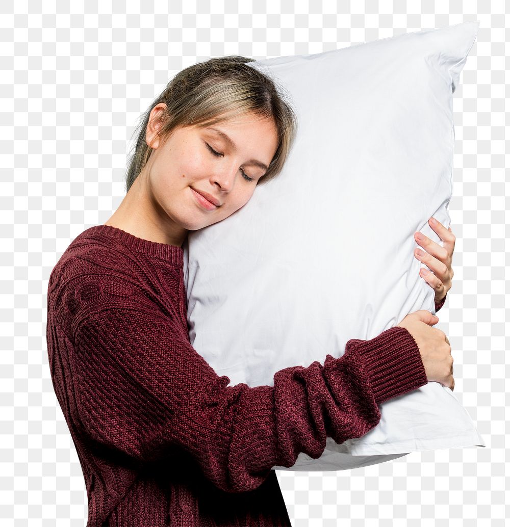 Woman png mockup hugging a pillow | Premium PNG Sticker - rawpixel