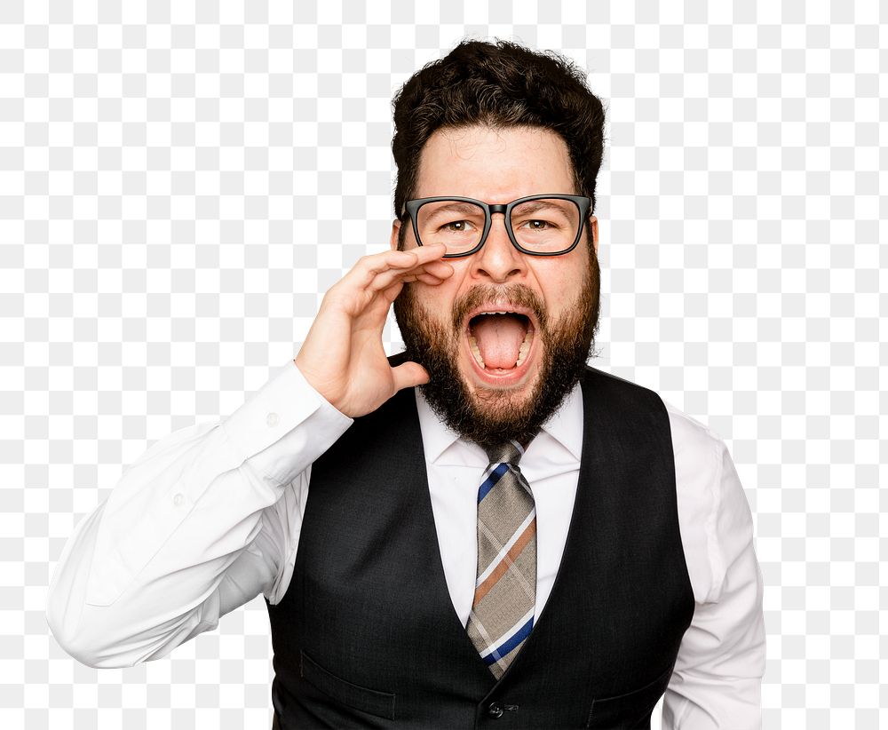 Businessman screaming mockup png on transparent | Free PNG Sticker ...