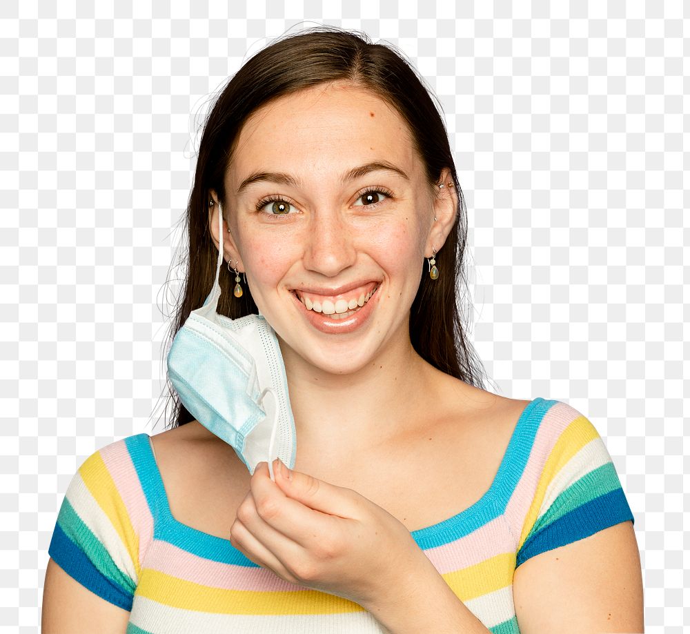 Woman taking off mask mockup | Free PNG Sticker - rawpixel