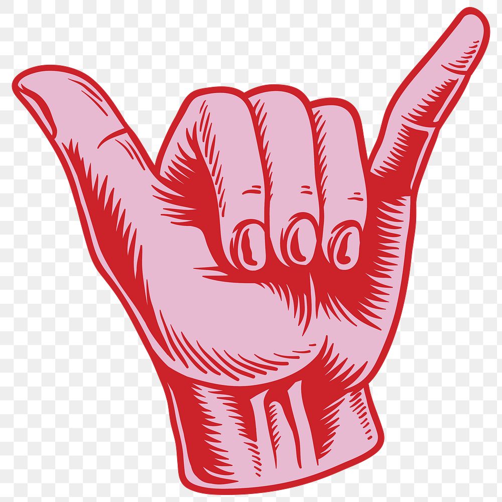Hand drawn pink shaka sign | Free PNG Sticker - rawpixel