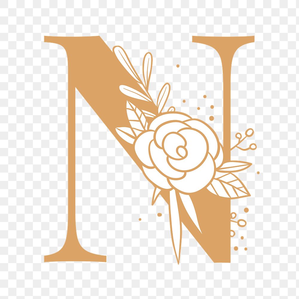 Letter N script png floral | Free PNG Sticker - rawpixel
