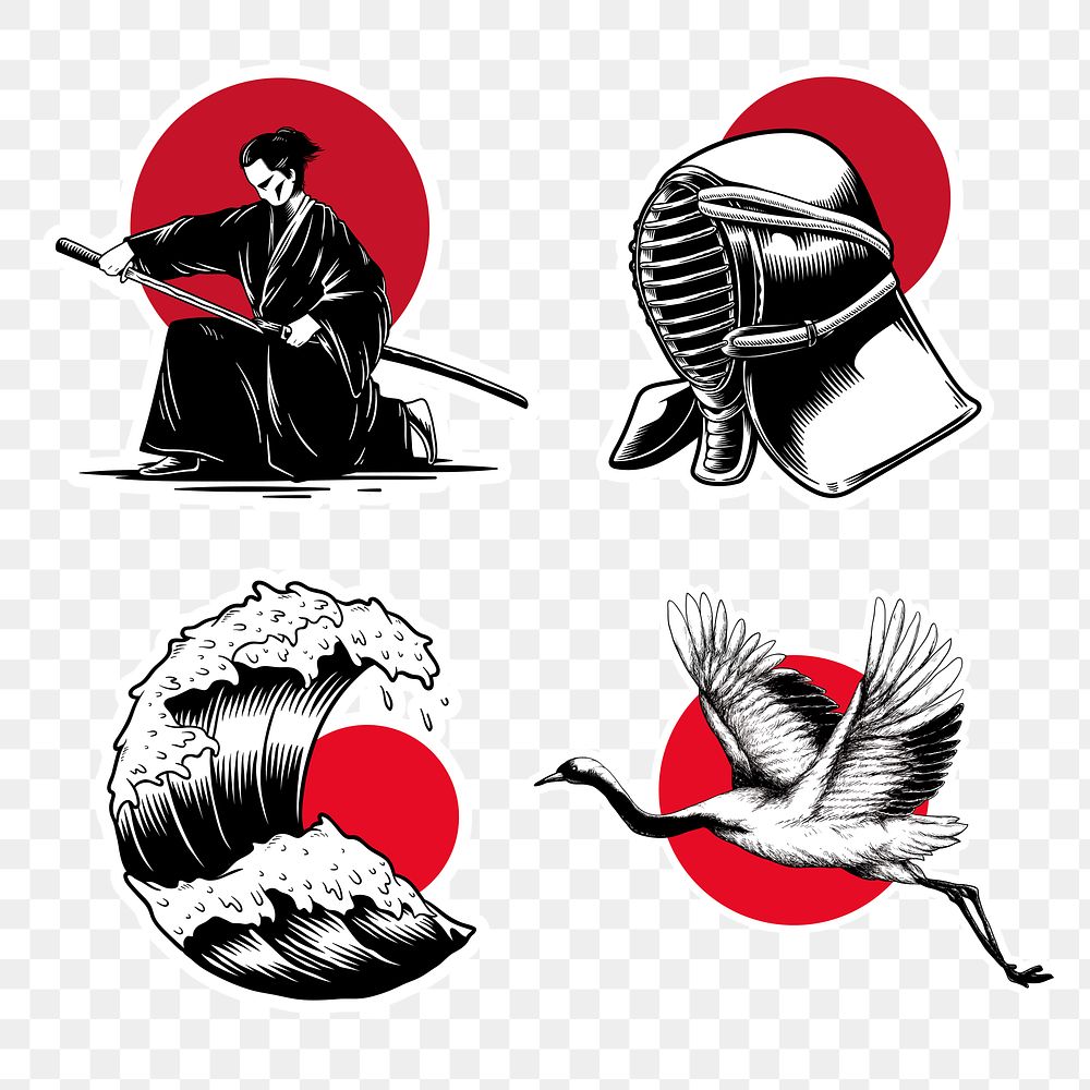 Traditional Japanese sticker design elements | Premium PNG - rawpixel