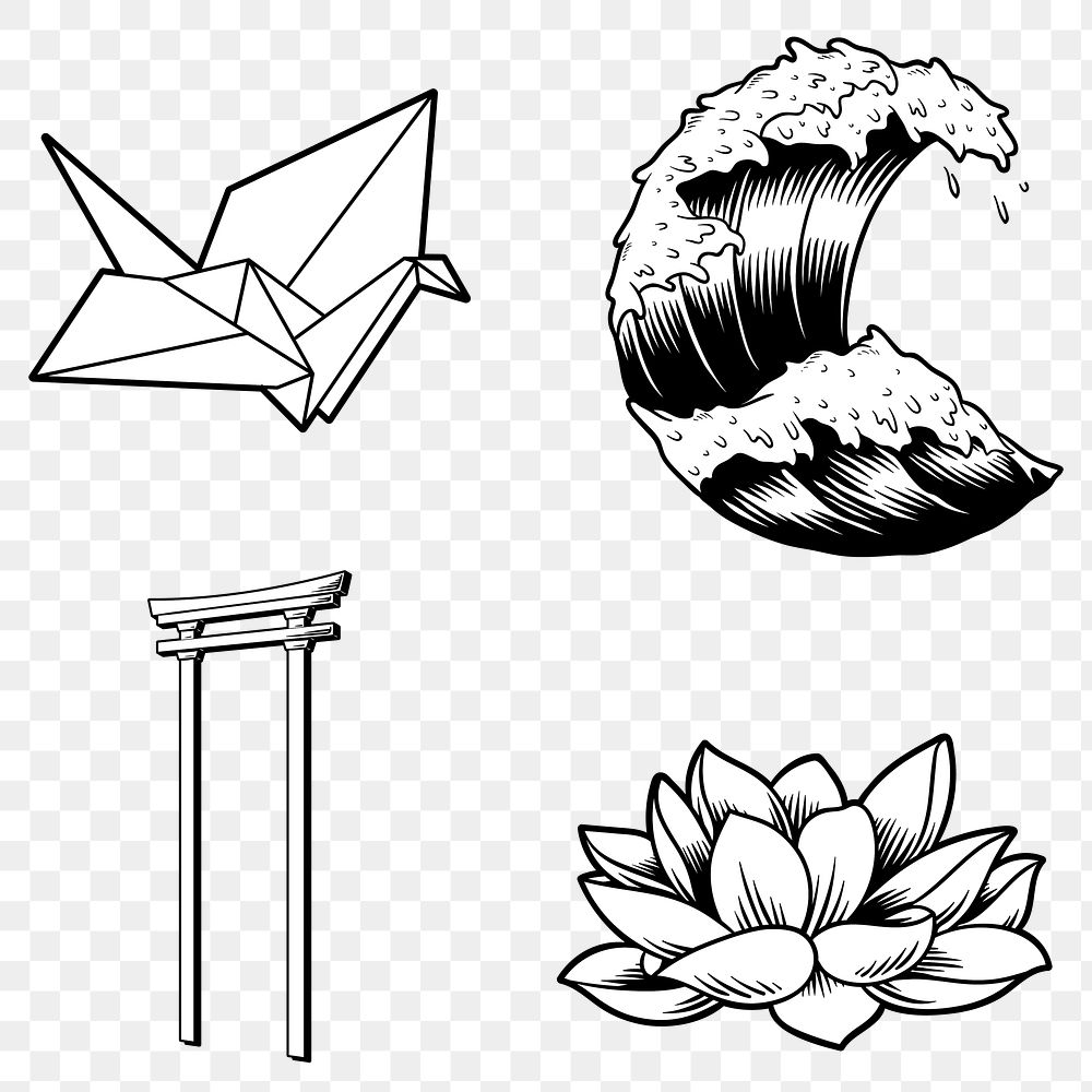 Traditional Japanese sticker design elements | Premium PNG - rawpixel