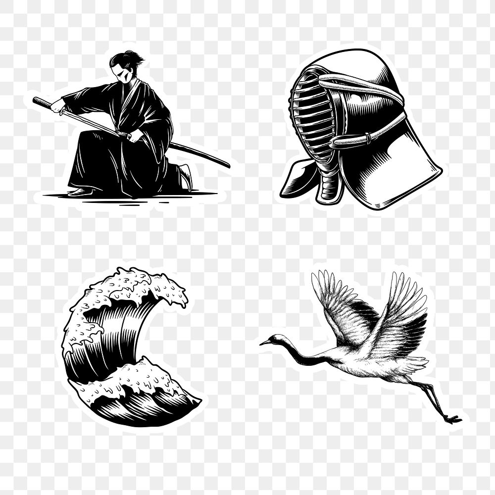 Traditional Japanese sticker design elements | Premium PNG - rawpixel