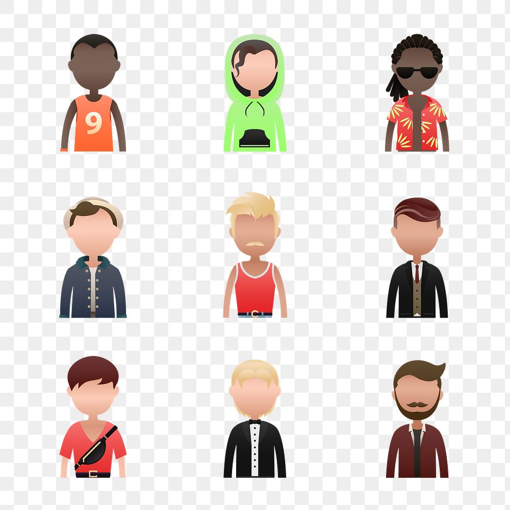 Set of diverse men avatar | Free PNG - rawpixel