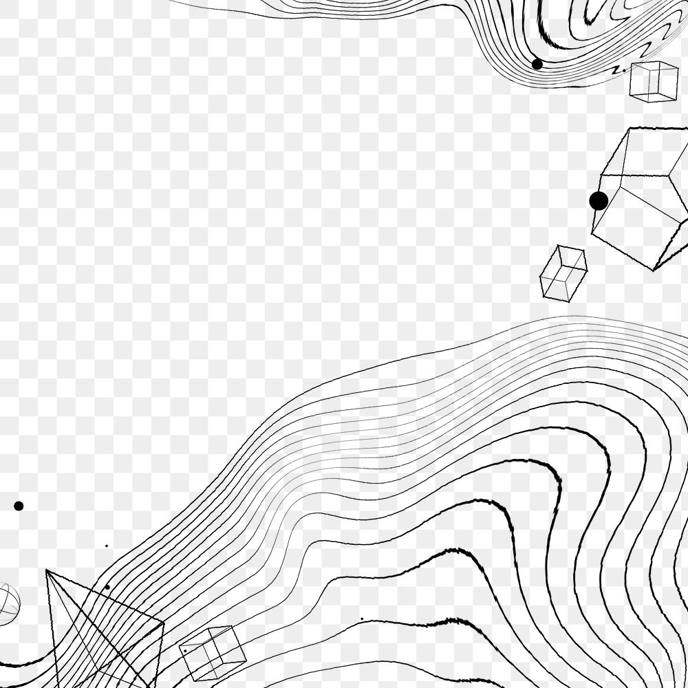 Black wireframe wave with geometric | Free PNG - rawpixel