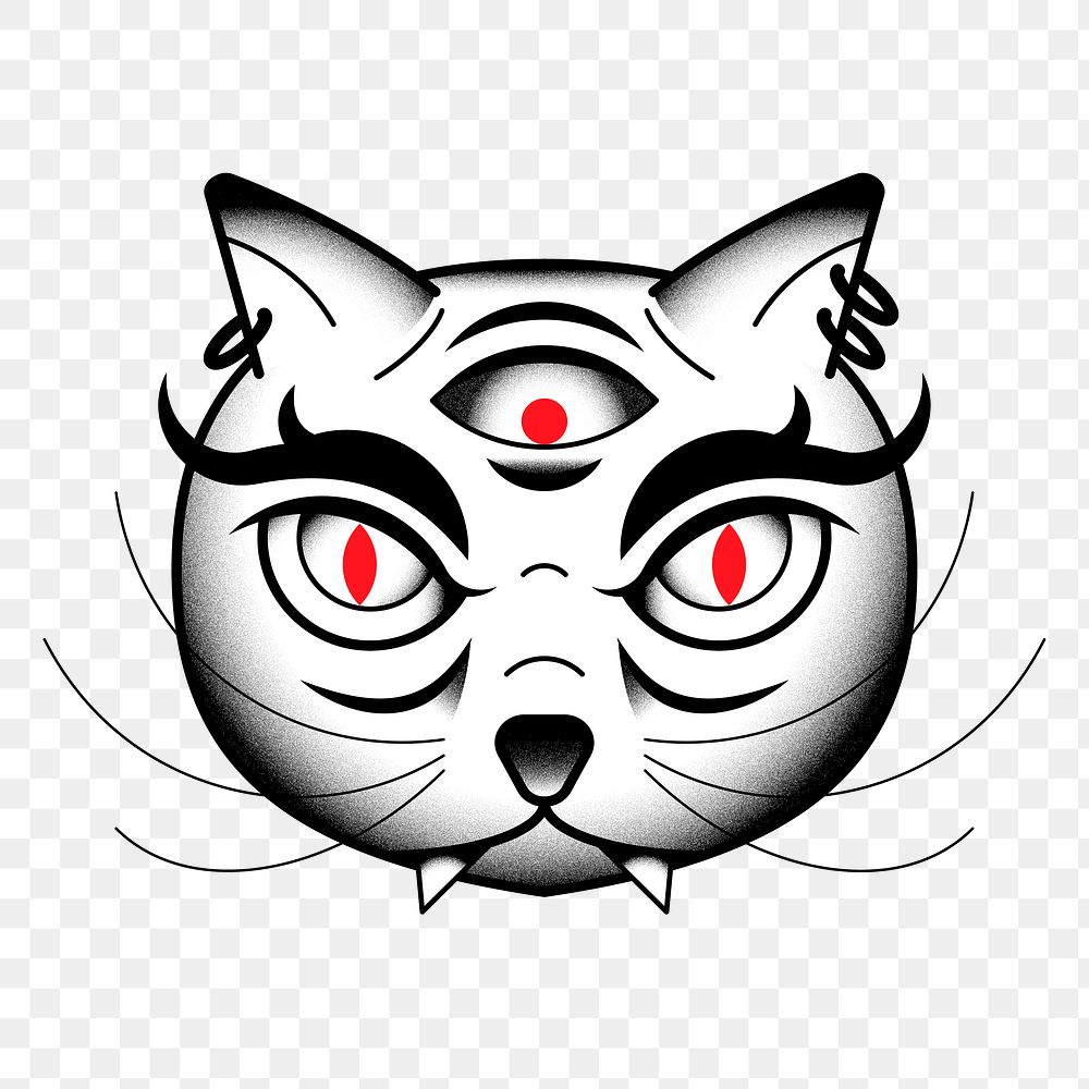 Three-eyed bakeneko Japanese monster cat | Free PNG Sticker - rawpixel